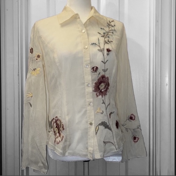 J. Jill | Tops | New Jjill Embroidery Boho Sheer Blouse | Poshmark